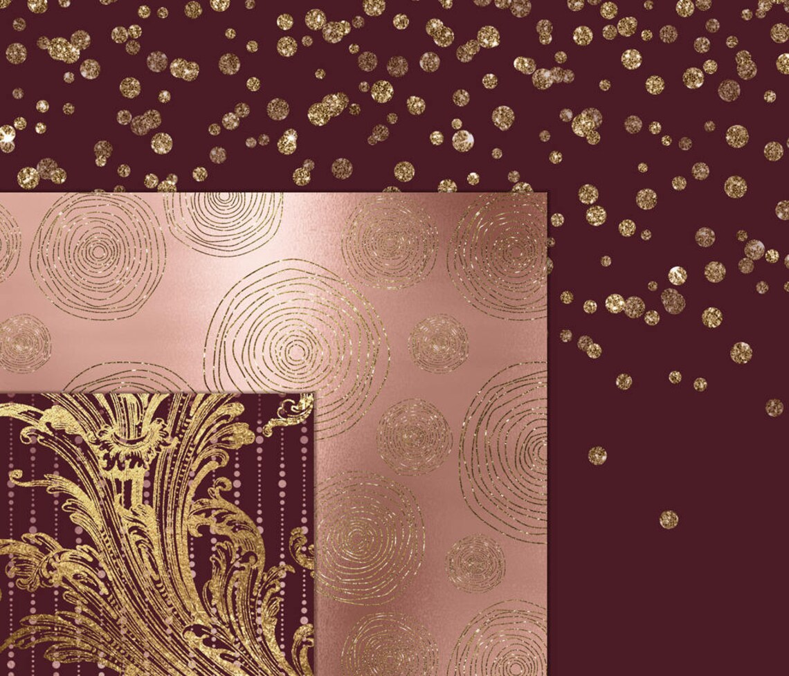 Burgundy and Rose Gold Digital Paper Ivory and Gold Glitter - Etsy