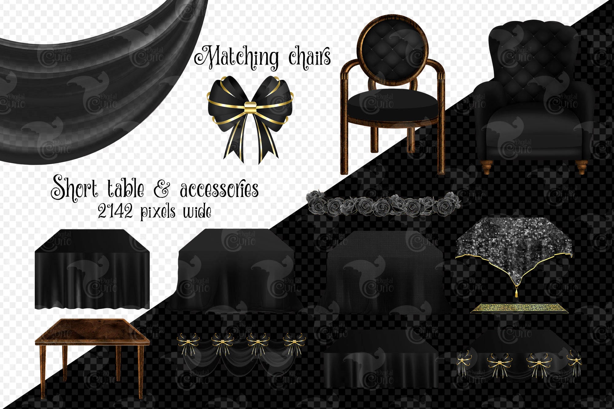 Black and Gold Tables Clipart Digital Wedding Banquet Scene - Etsy