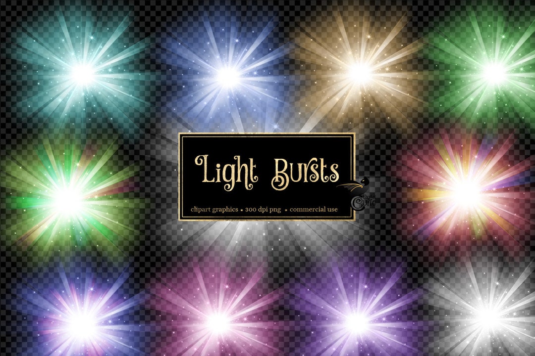 Light Bursts Clipart, Digital Overlays, Sun Burst Png, Star Burst Clip ...