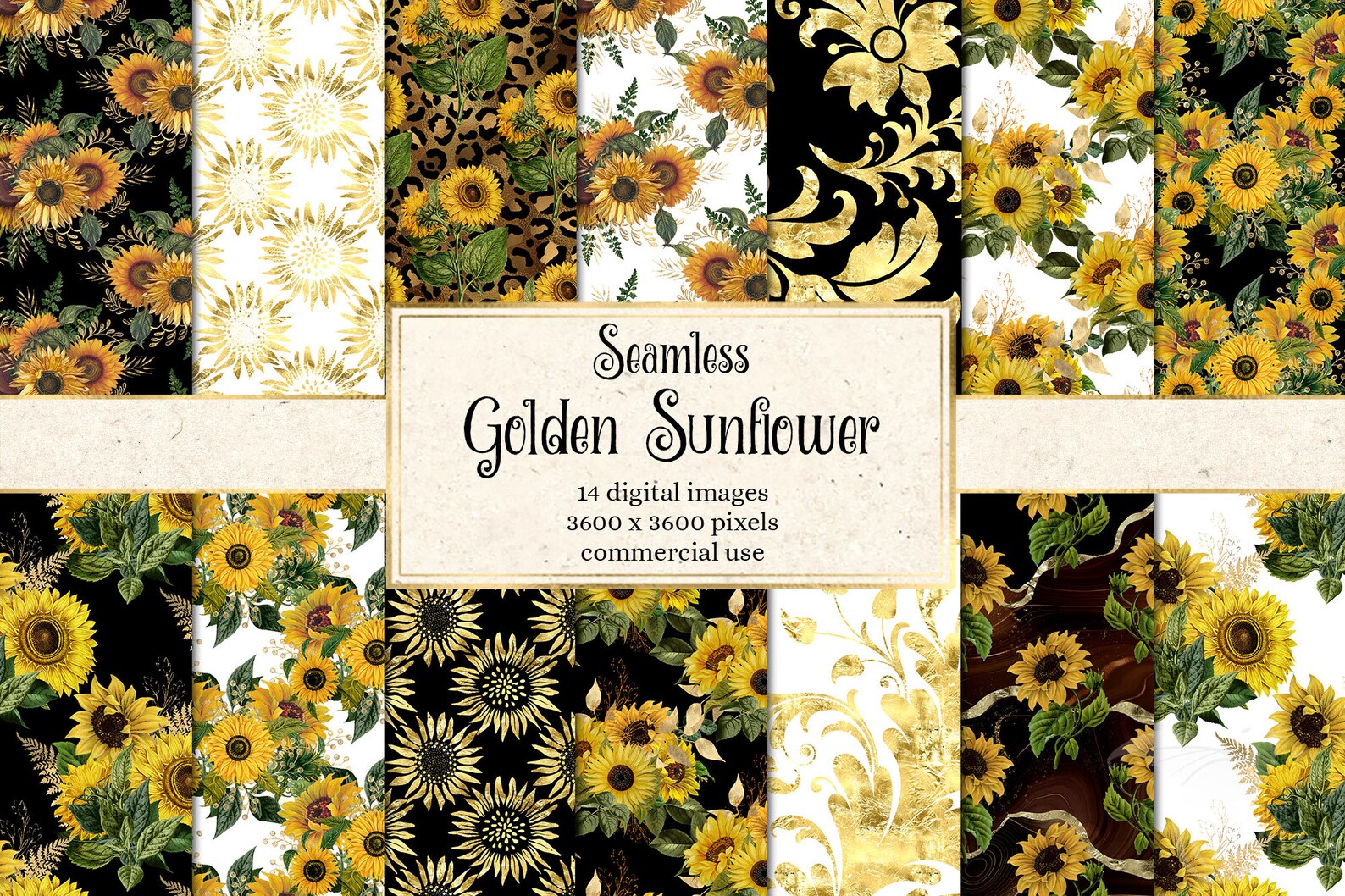 Golden Sunflower Digital Paper Seamless Sunflower Patterns - Etsy