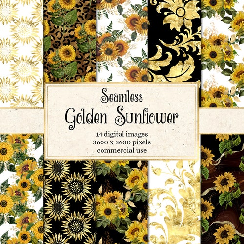 Golden Sunflower Digital Paper Seamless Sunflower Patterns - Etsy