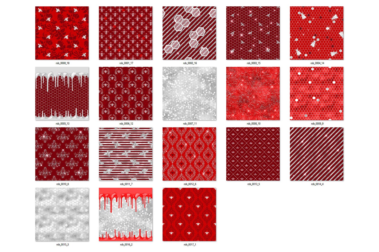 Red and Silver Honey Bee Digital Paper Seamless Patterns | Etsy