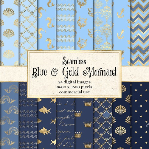 Navy & Gold Watercolor and Foil Digital Papers Commercial Use - Etsy