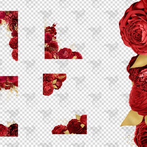 5x7 Red and Gold Floral Overlays for Invitations, Planners, Journal ...
