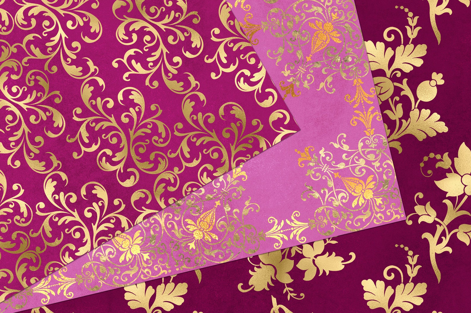 Magenta and Gold Digital Paper Seamless Backgrounds - Etsy