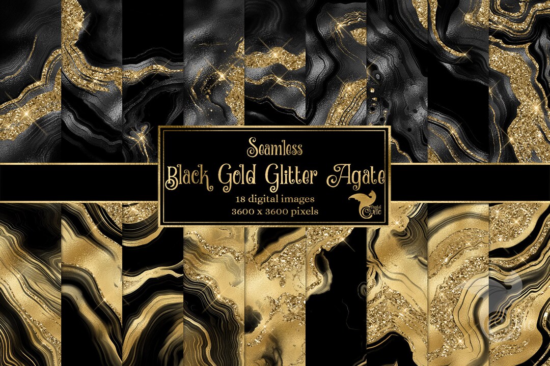 Black Gold Glitter Agate Digital Paper, Seamless Backgrounds (digital ...
