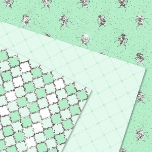 Mint and Silver Glitter Digital Paper, Seamless Pastel Mint Green Baby ...