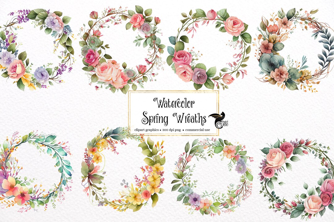 Watercolor Spring Wreaths Clipart - Floral Frames Springtime Watercolor ...