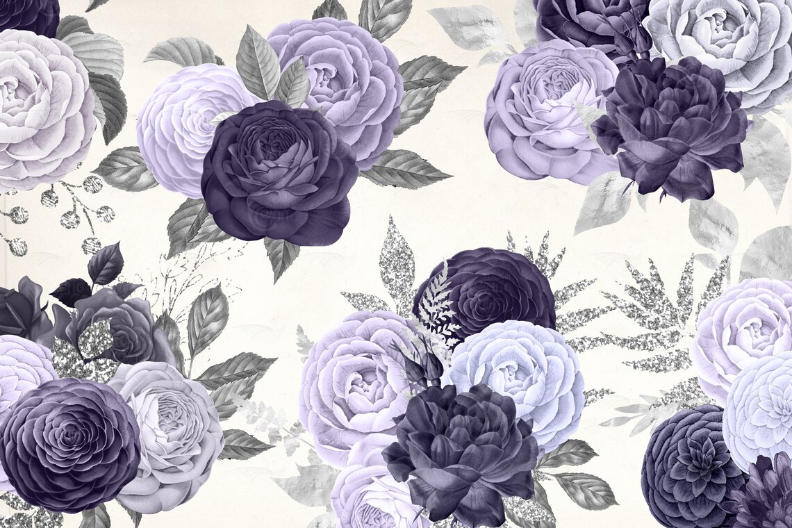 Heather and Silver Floral Bouquets Clipart, Purple Wedding Flowers ...