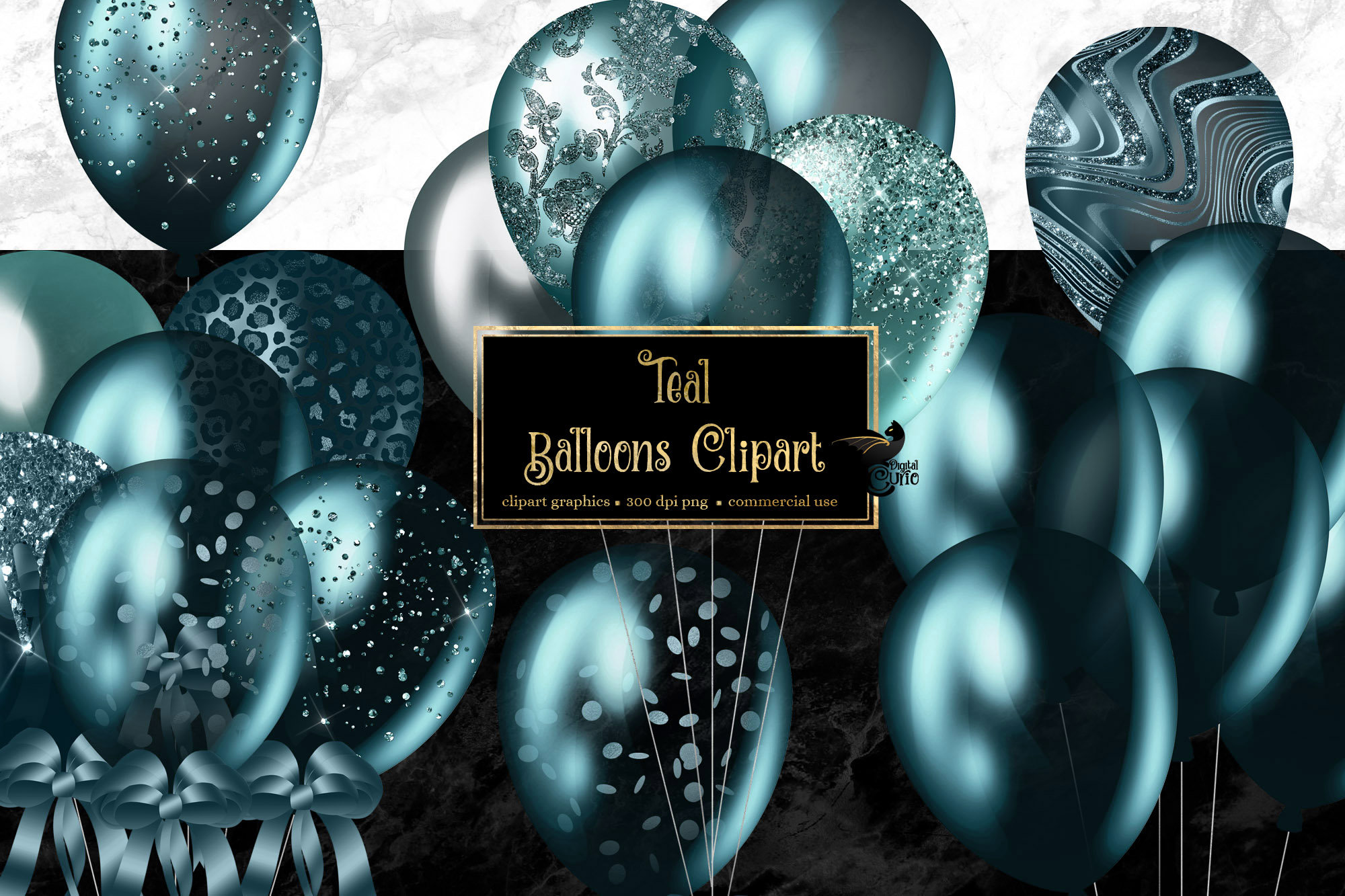 Teal Balloons Clipart digital clip art graphics for party | Etsy