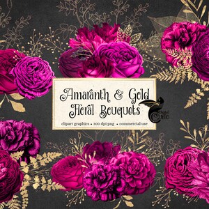 Amaranth and Gold Floral Bouquets Clipart, Digital Instant Download ...