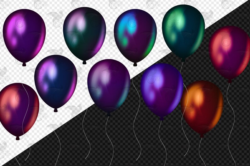Dark Iridescent Balloons Clipart, Glitter Party PNG (digital Download ...