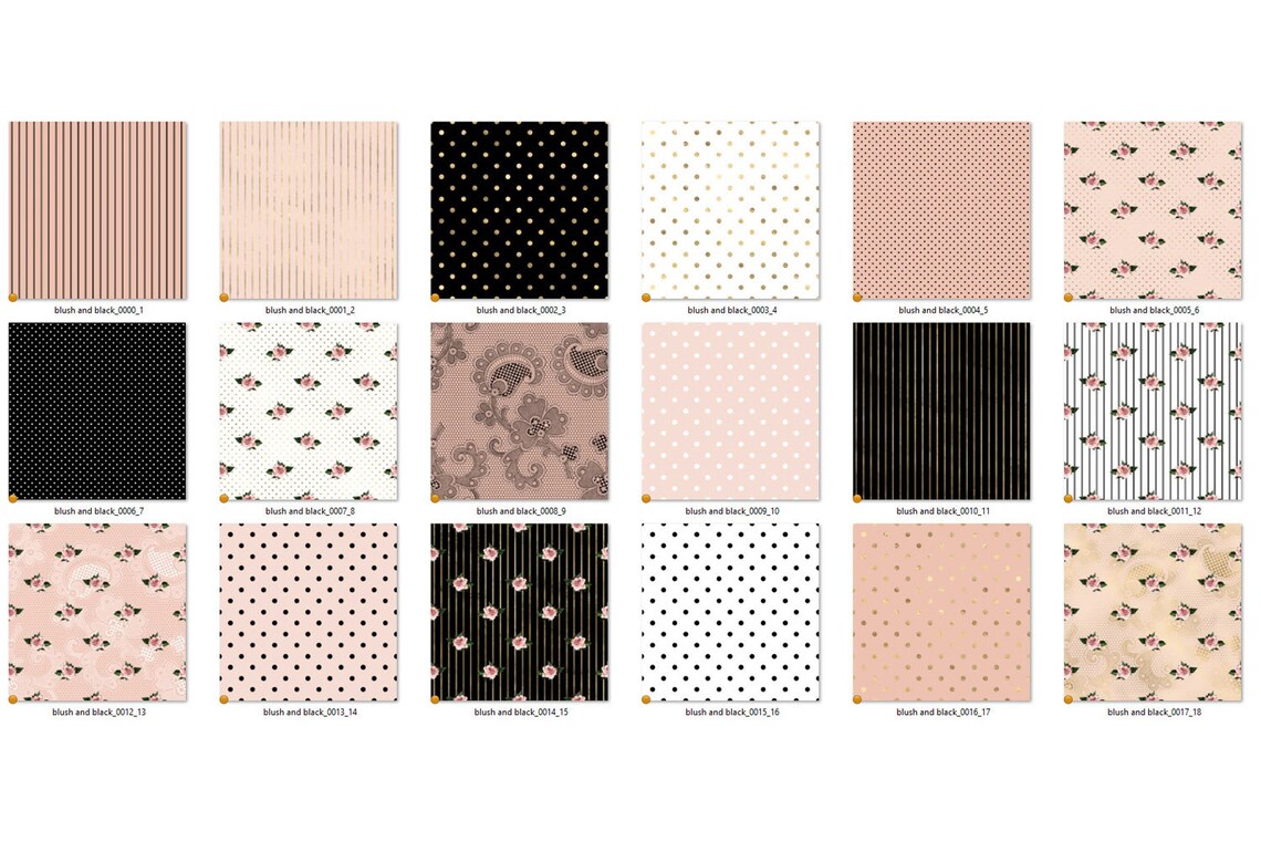 Shabby Blush and Black Digital Paper With Gold Polka Dot | Etsy