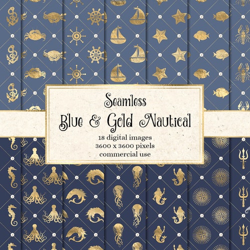 Gold Nautical Digital Paper Seamless Golden Ocean Patterns - Etsy
