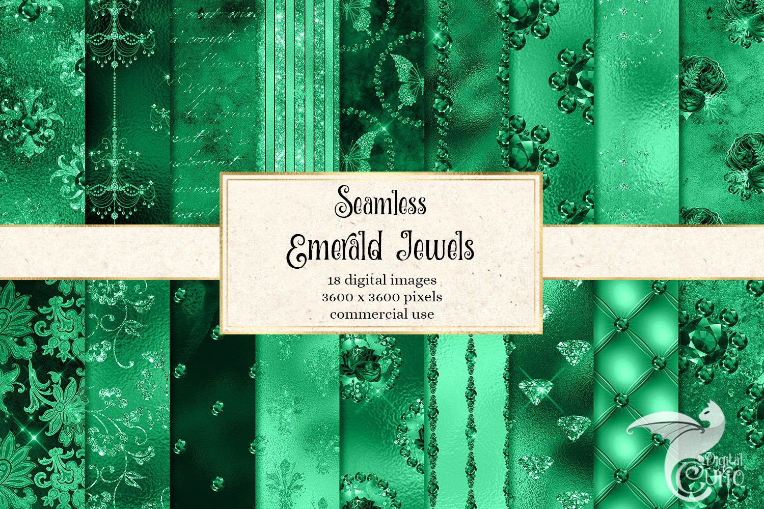 Emerald Jewels Digital Paper Seamless Patterns With Green | Etsy