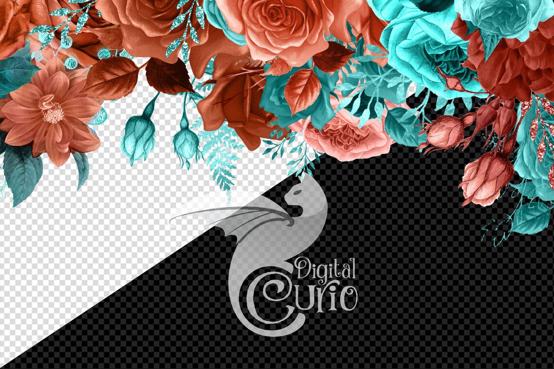 5x7 Turquoise and Coral Floral Overlays Rustic Wedding - Etsy