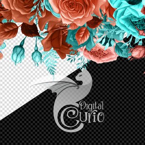 5x7 Turquoise and Coral Floral Overlays, Rustic Wedding Flowers ...