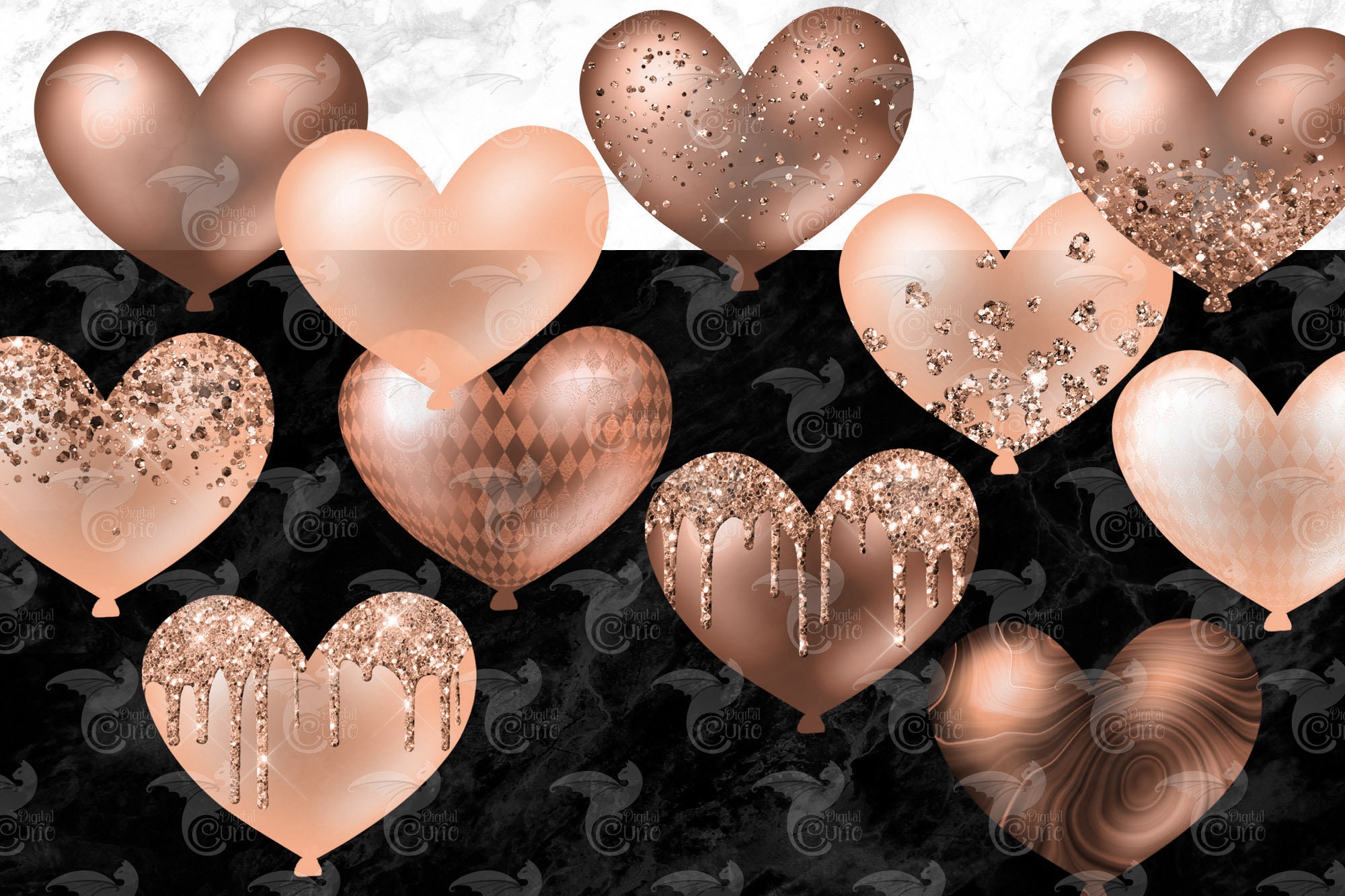 Rose Gold Heart Balloons Clipart Digital Clip Art Graphics - Etsy