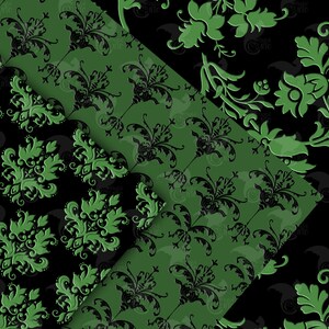 Green and Black Damask Digital Paper, Gothic Digital Paper, Seamless ...