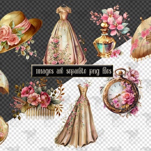 Watercolor Pink Antique Fashion Clipart - Vintage Shabby PNG Format ...