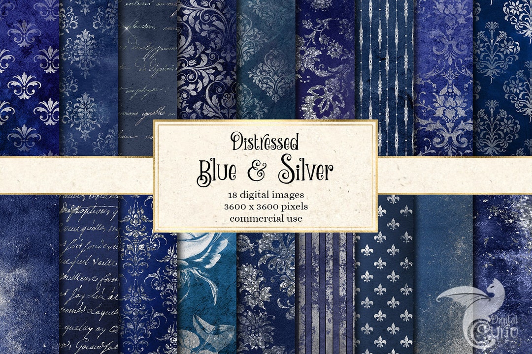 Distressed Blue and Silver Foil Digital Paper (digital Download) - Etsy