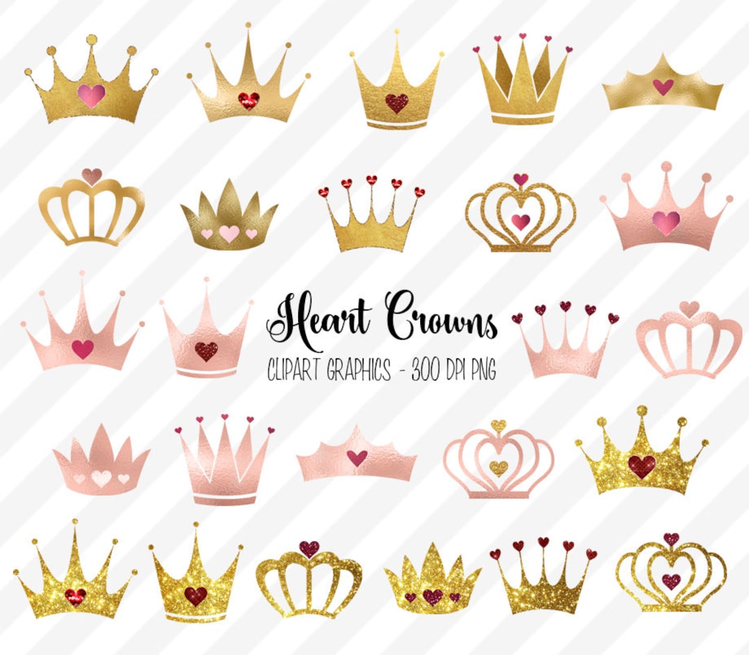 Heart Crown Clipart, Rose Gold Foil and Gold Glitter Valentine Crown ...