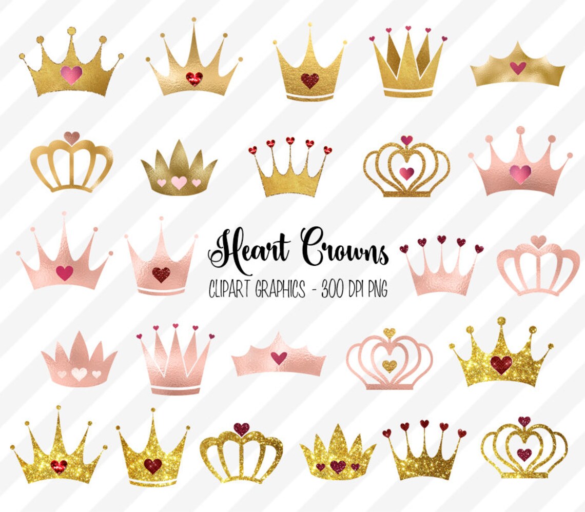 Heart Crown Clipart, Rose Gold & Glitter Princess Tiaras (digital ...