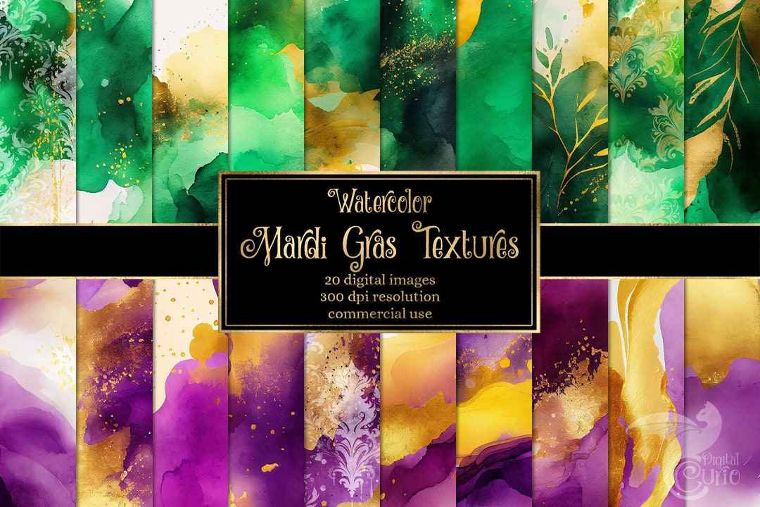 Mardi Gras Watercolor Textures Purple Green and Gold Printable Digital ...
