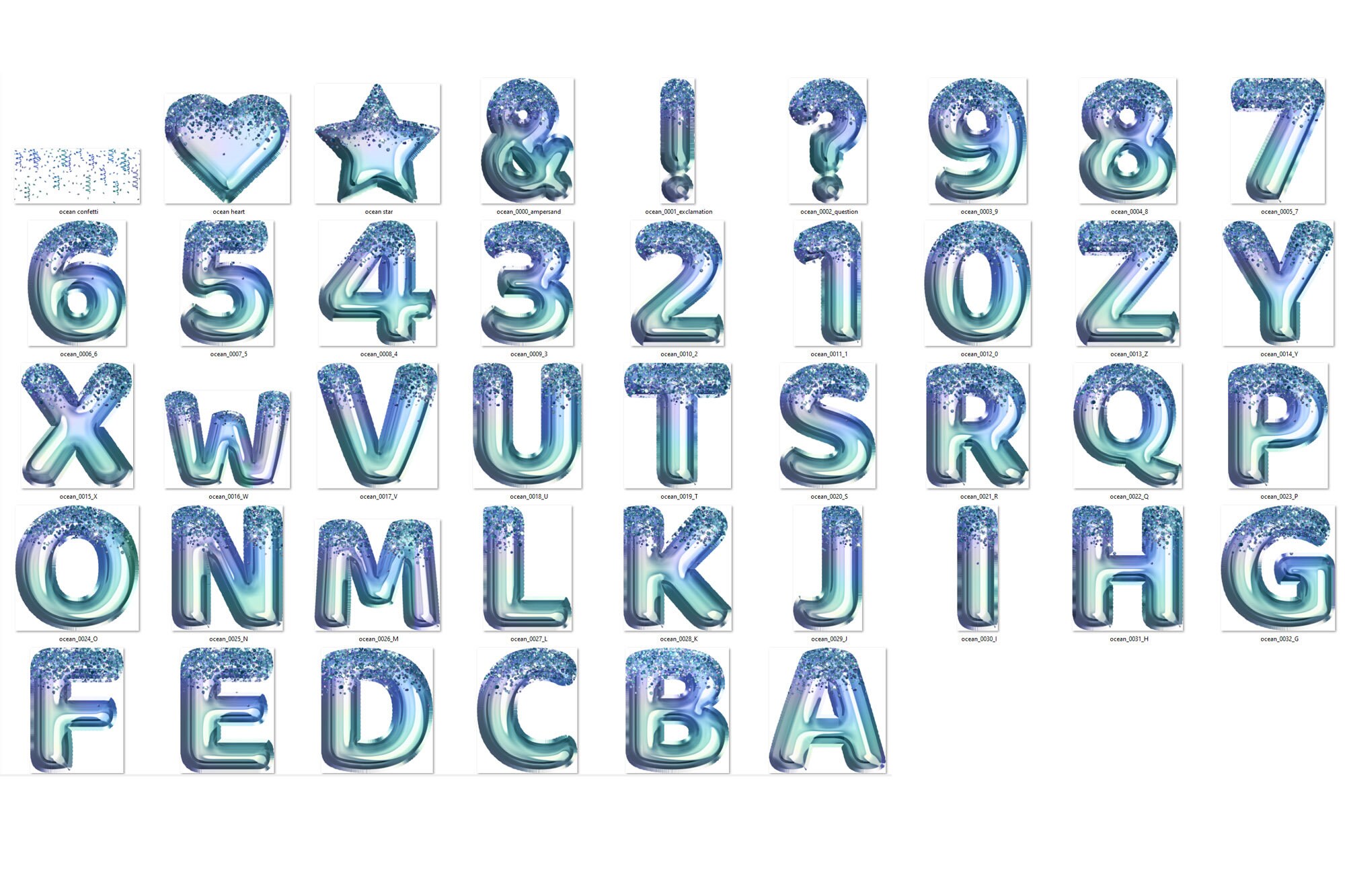 Ocean Glitter Foil Balloon Alphabet Clip Art Iridescent - Etsy