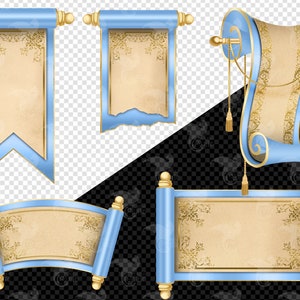 Baby Blue Scrolls Clipart - Digital Tapestry Clip Art for Magic Fantasy ...