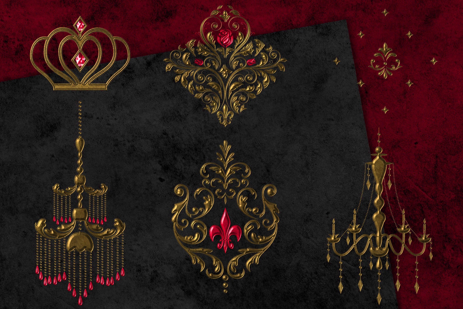 Old Gold Scarlet Digital Paper Seamless Royal Queen Patterns - Etsy