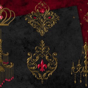 Old Gold Scarlet Digital Paper, Seamless Royal Queen Patterns With Gold ...