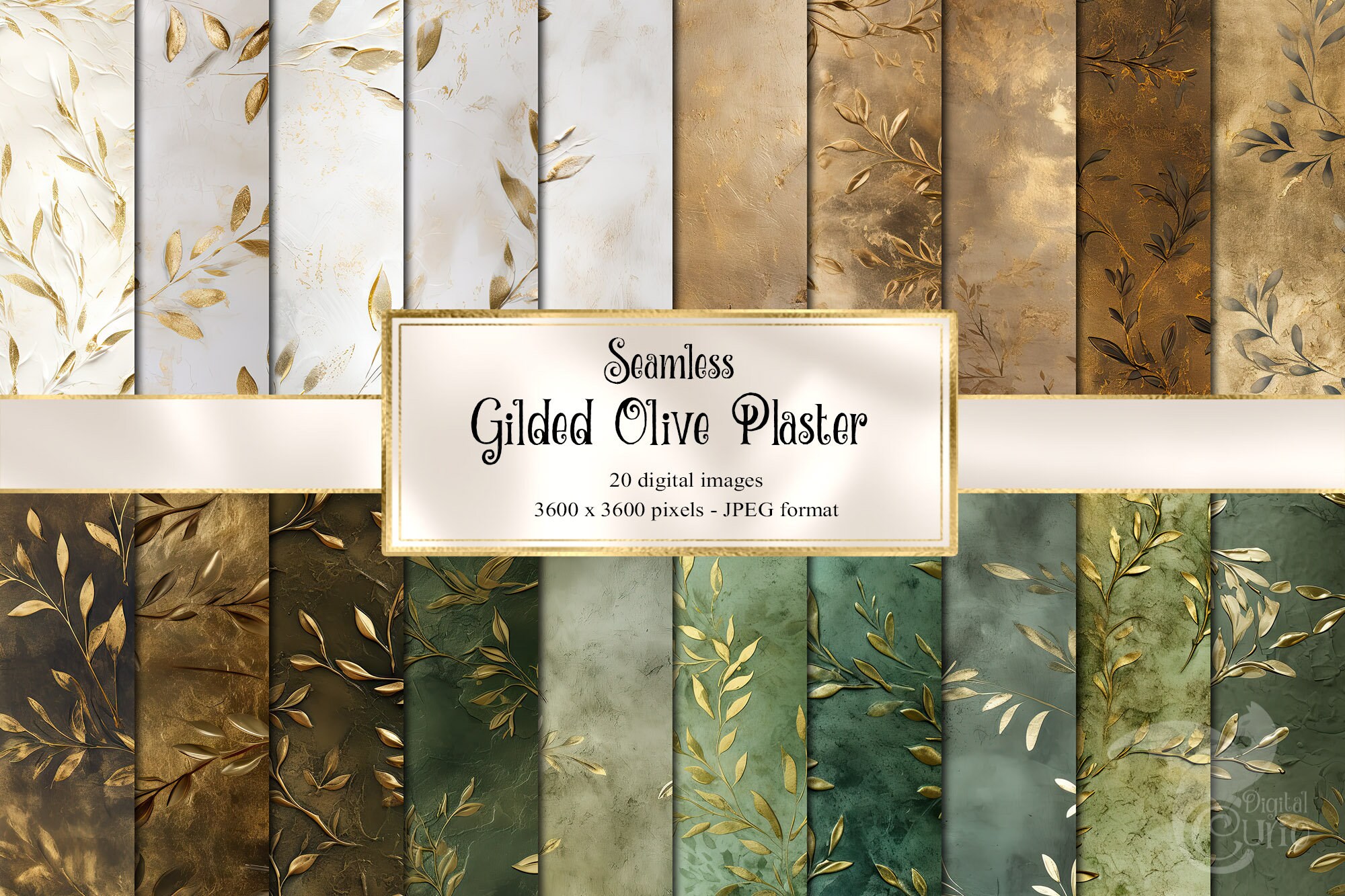 Gilded Olive Branch Plaster Textures, Seamless Digital Paper (digital ...