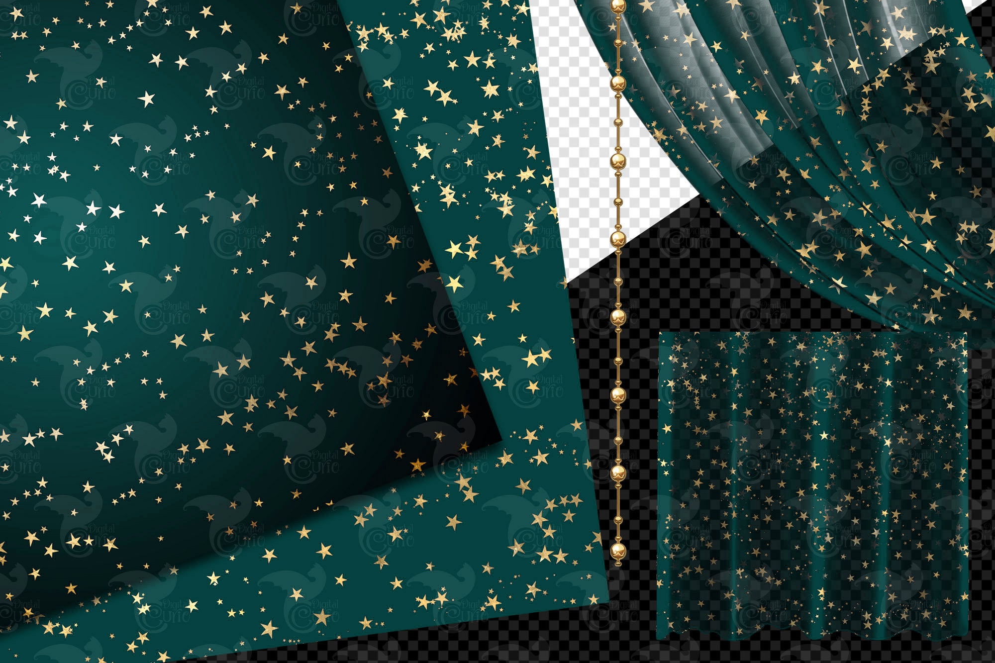 Starry Teal Curtains Clipart Digital Curtain Backdrop Clip - Etsy