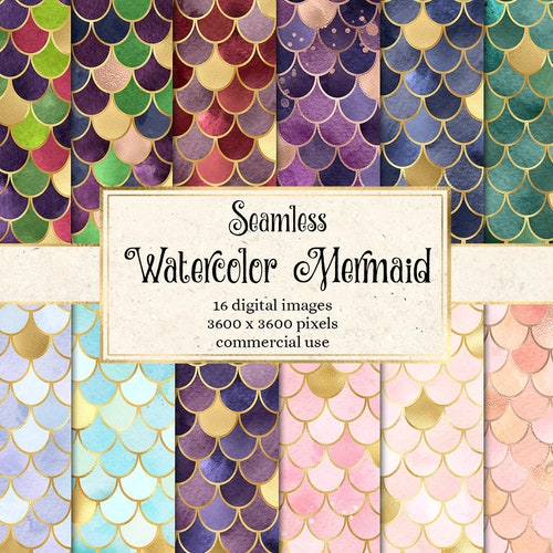 Watercolor Mermaid Scales Digital Paper Seamless Mermaid Tail - Etsy