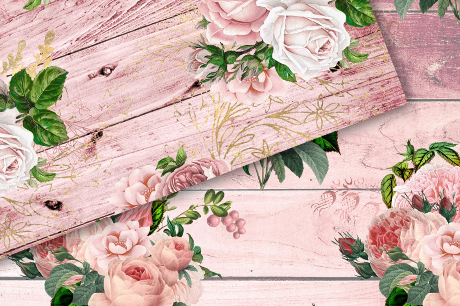 Blush Floral Wood Digital Paper Shabby Pink Flowers and Wood - Etsy