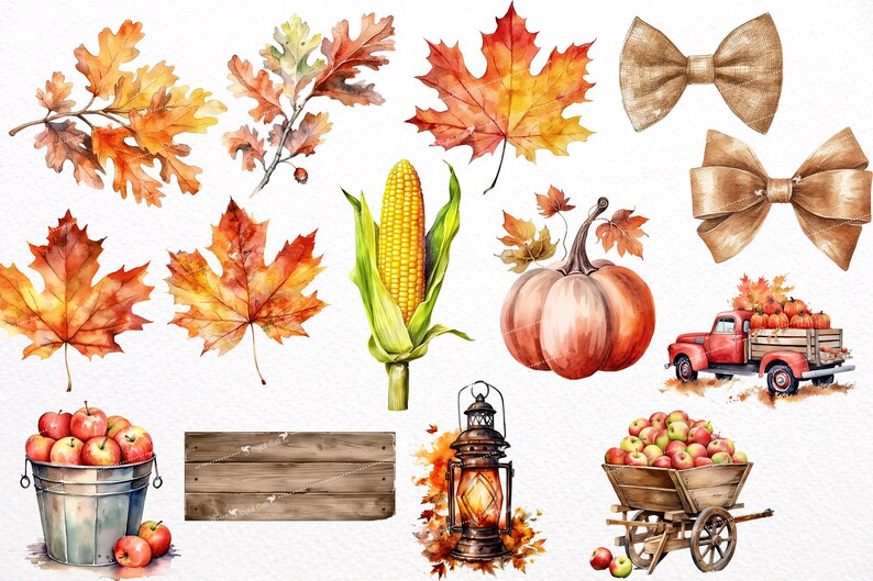 Watercolor Fall Decor Clipart - Autumn Watercolor in PNG Format Instant ...