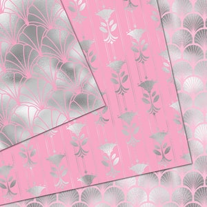 Pink and Silver Art Deco Digital Paper, Seamless Deco Patterns in ...