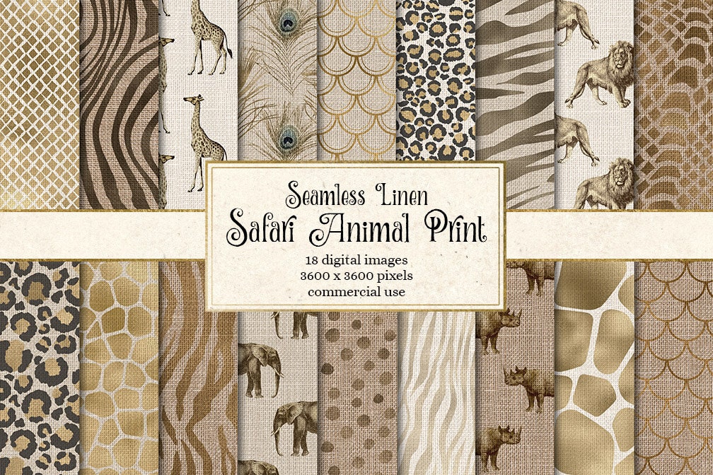 Linen Safari Animal Print Digital Paper Seamless Linen - Etsy