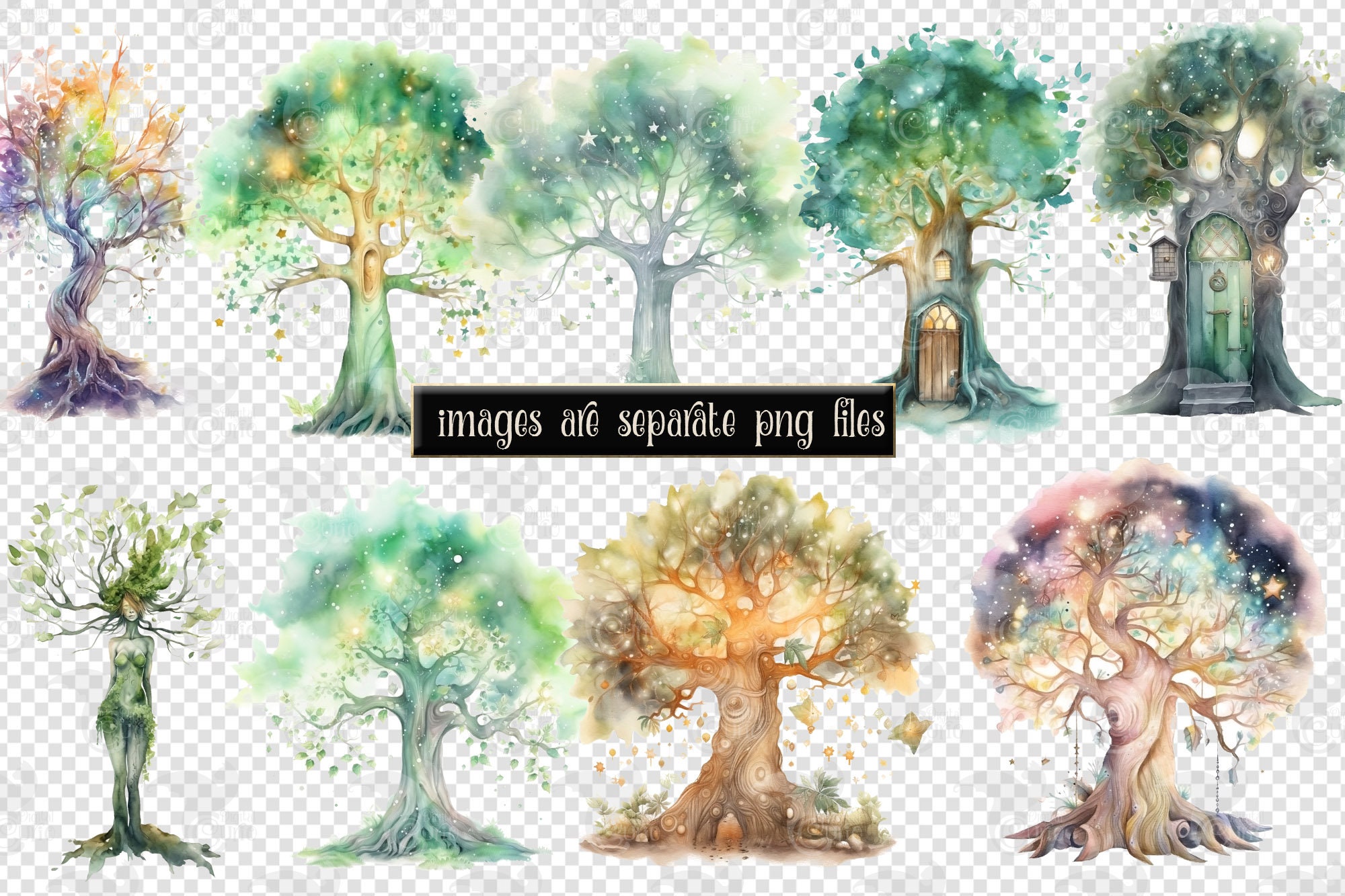 Watercolor Fantasy Tree Clipart Forest Dryad Magic Trees in - Etsy Canada