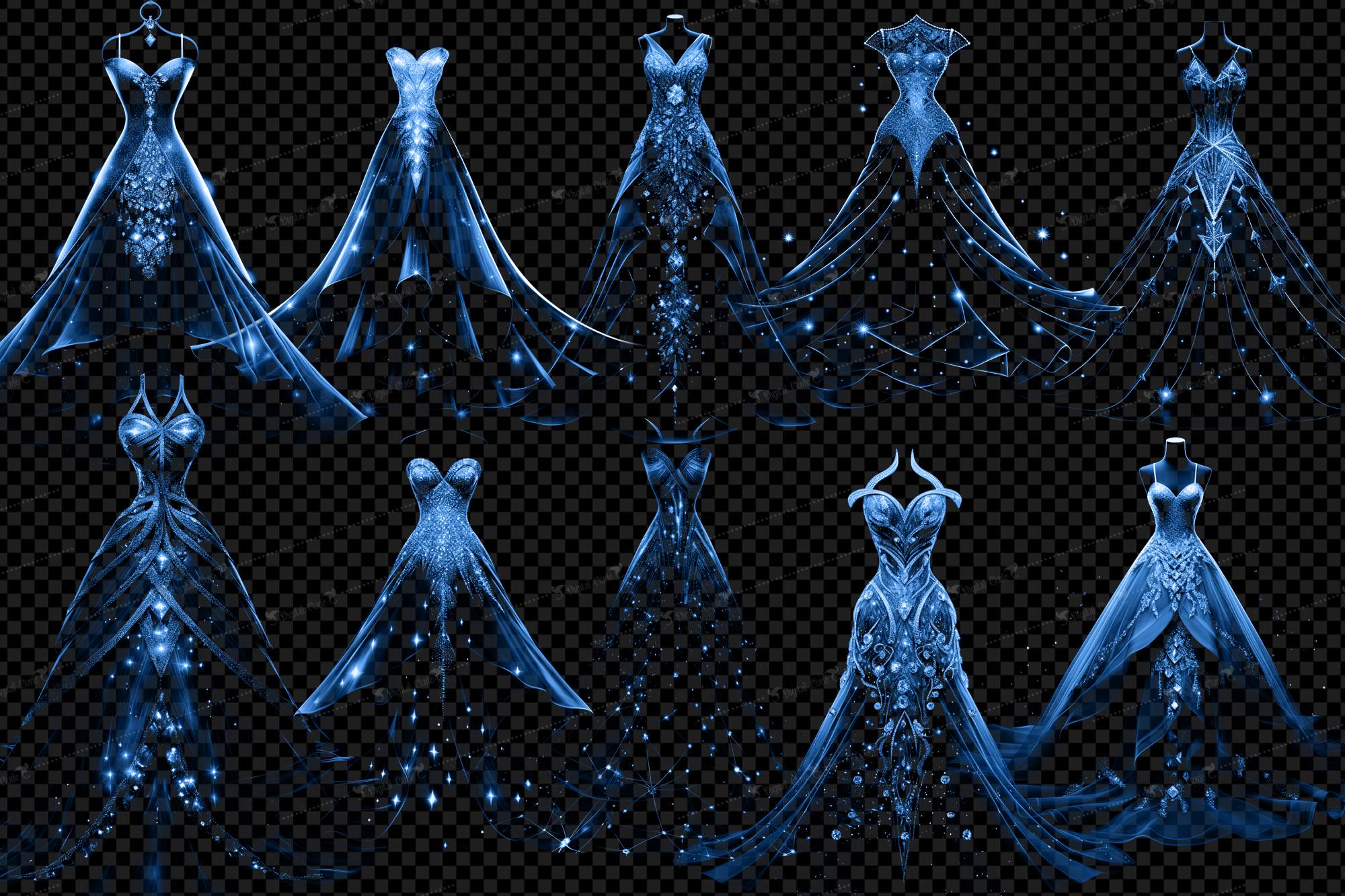 Blue Fairytale Gowns Clipart, Sapphire Wedding Dresses (PNG Digital ...