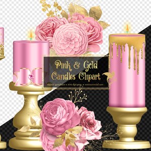 Pink and Gold Candles Clip Art - Digital Candle Graphics Instant ...