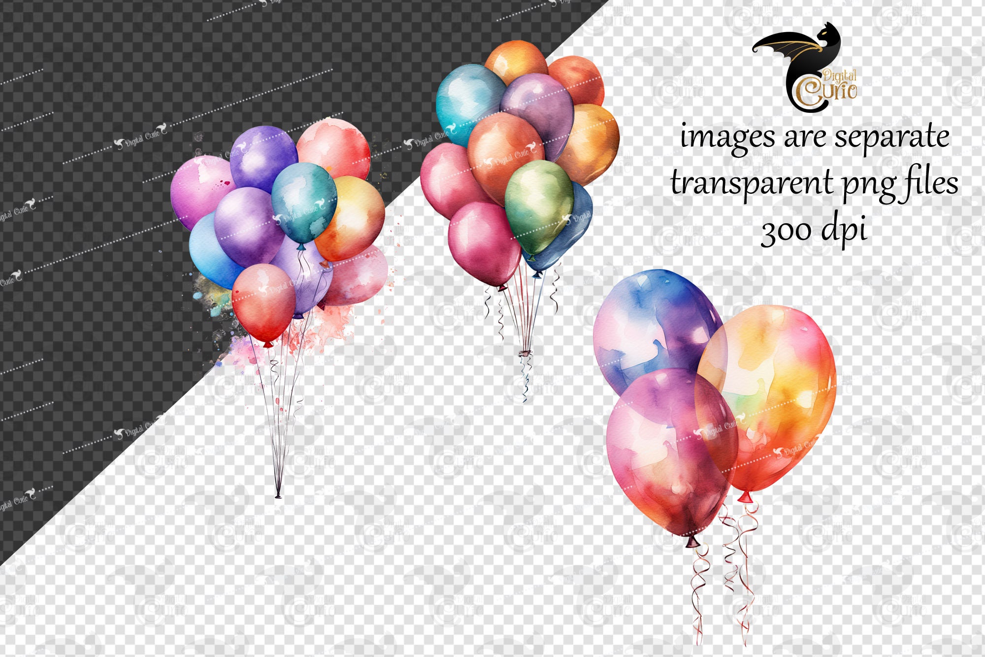Watercolor Rainbow Balloons Clipart, PNG Clip Art Graphics Instant ...