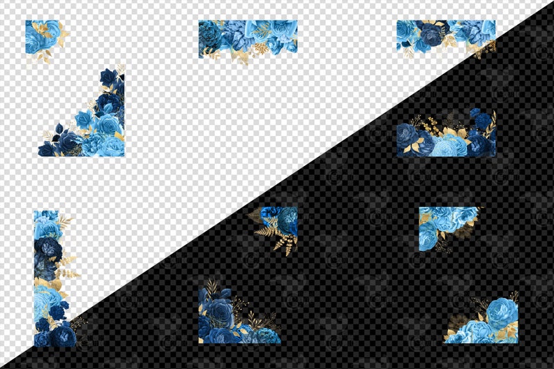 5x7 Blue and Gold Floral Overlays for Invitations Planners - Etsy