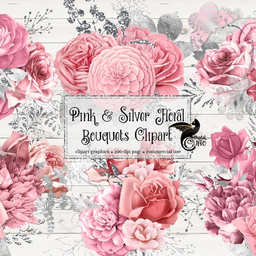 Red and Silver Floral Clip Art Digital Instant Download - Etsy