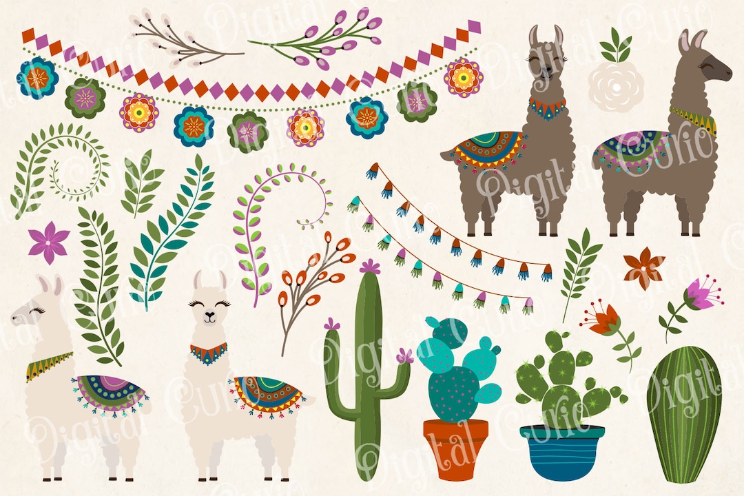 Llama and Cactus Clipart – Flower Graphics (digital Download) - Etsy UK