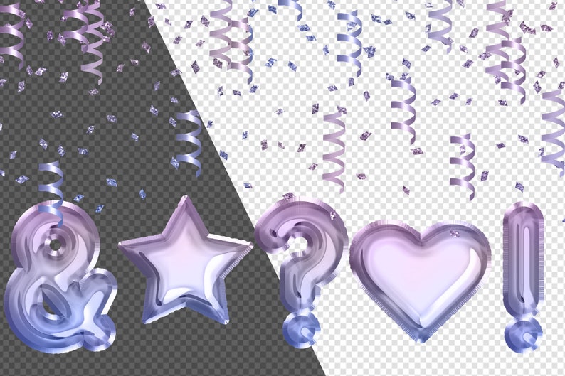 Iridescent Foil Balloon Alphabet Clipart – Blue & Purple (PNG, Digital ...