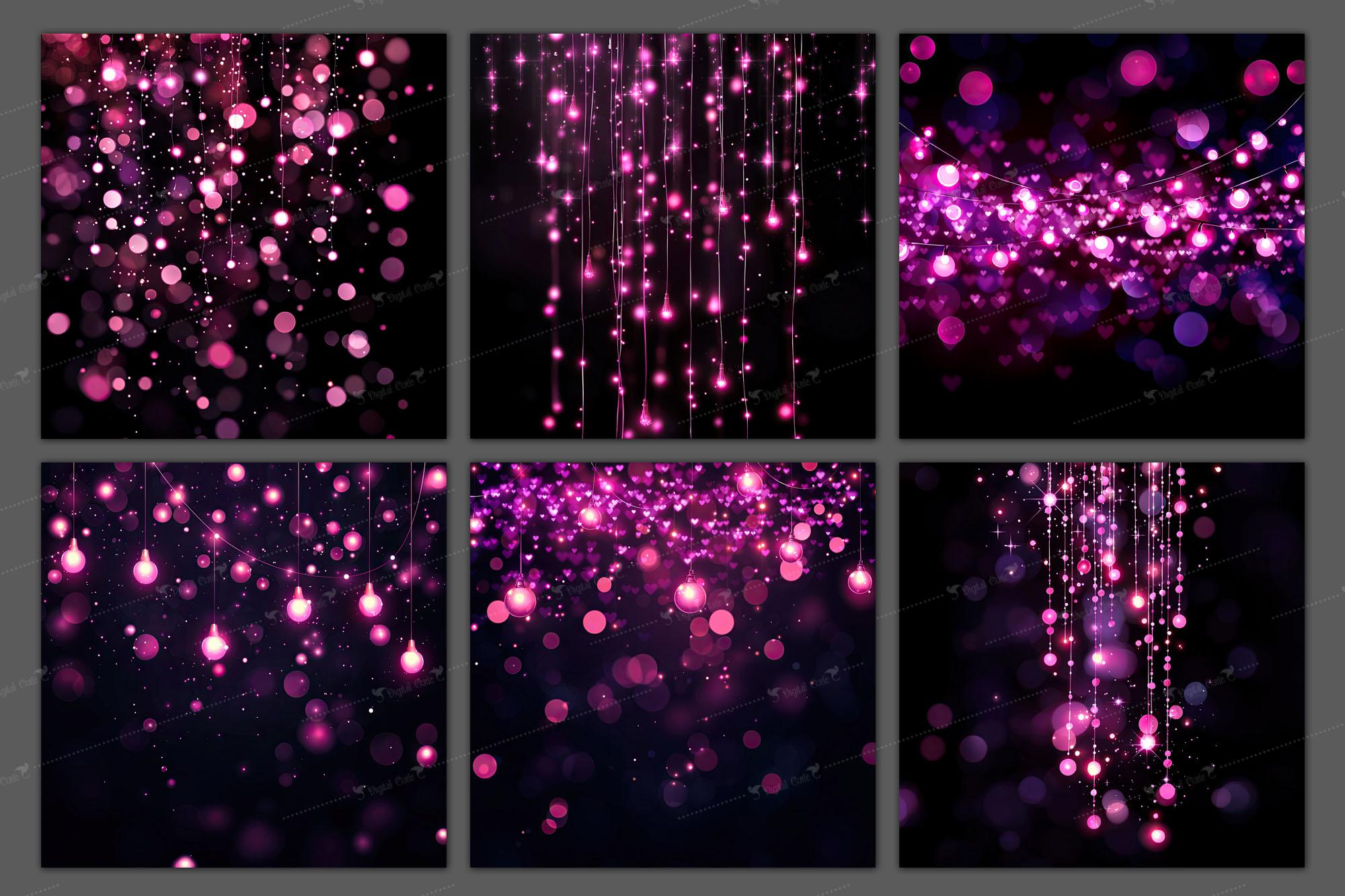 Pink Sparkling Bokeh Backgrounds, Valentine Heart Fairy Light Effects ...