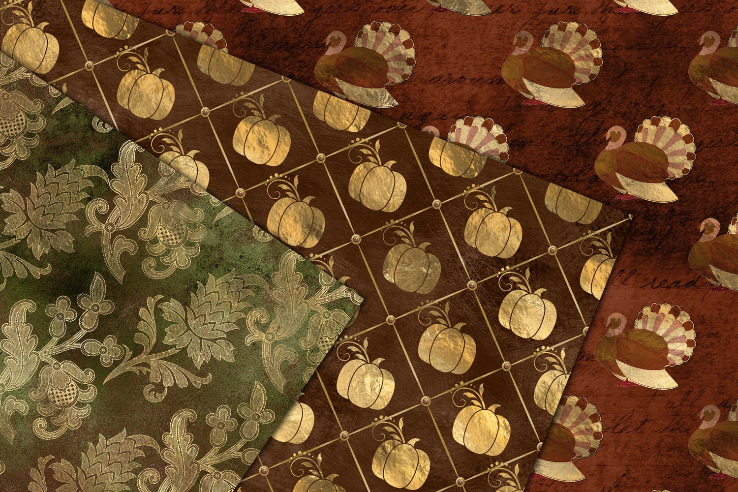 Golden Thanksgiving Digital Paper, Seamless Autumn Patterns Fall ...