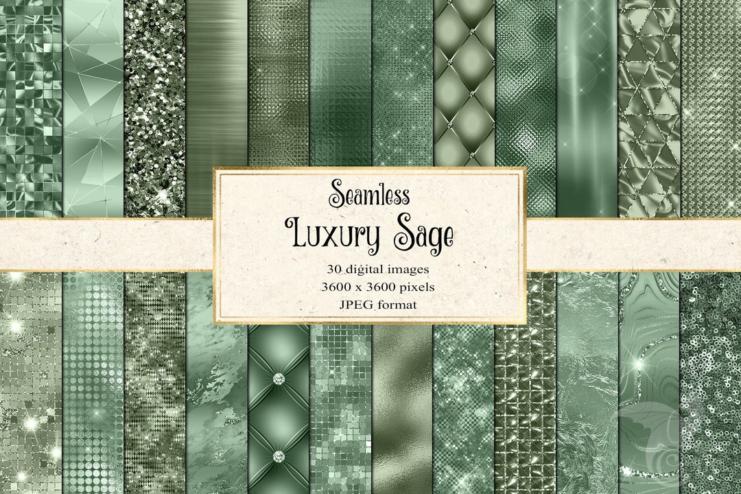 Luxury Sage Digital Paper, Seamless Metallic Green Textures, Green ...